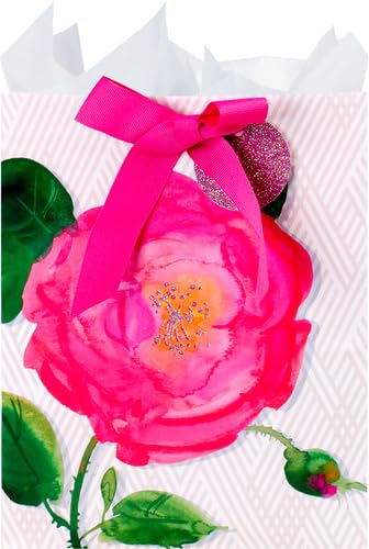 Hallmark 9" Medium Gift Bag with Tissue Paper (Pink Rose) for Valentines Day, Birthdays, Bridal Showers, Weddings or Any Occasion