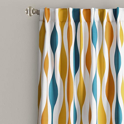 Lush Decor Mid Century Geo Room Darkening Window Curtain Panel Pair, 52" W x 84" L, Turquoise & Orange