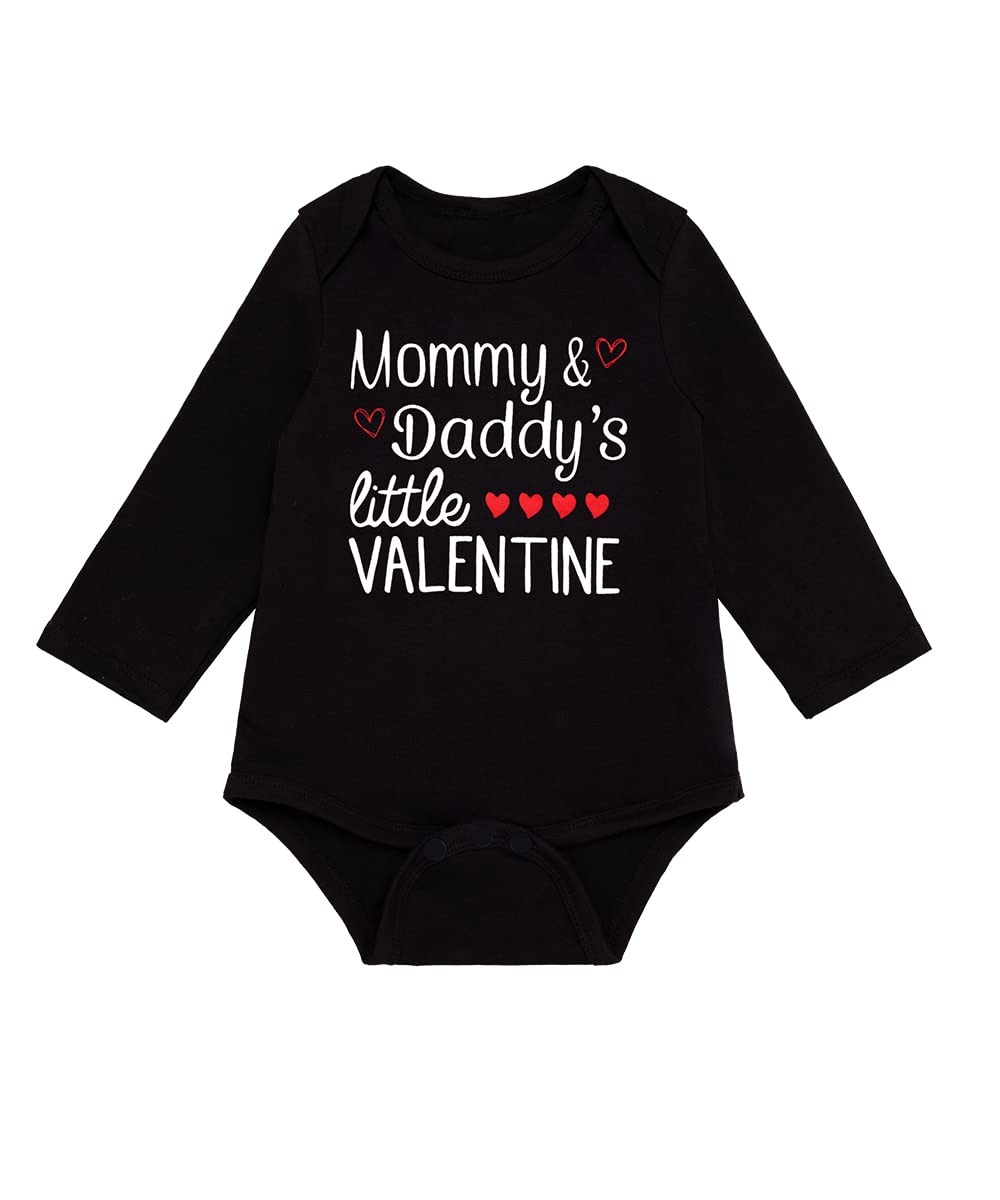LENSOUS Newborn Infant Baby Boys Girls Mommy&Daddy's Little Valentine Outfits Romper Pants Set(Black,6-12Months)
