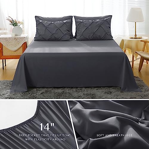 JOLLYVOGUE Bed in a Bag 7-Pieces, Dark Grey Queen/Full Comforter Set for All Season, Pintuck Bedding Sets with 1 Comforter, 1 Flat Sheet, 1 Fitted Sheet, 2 Pillowcases & 2 PillowShams
