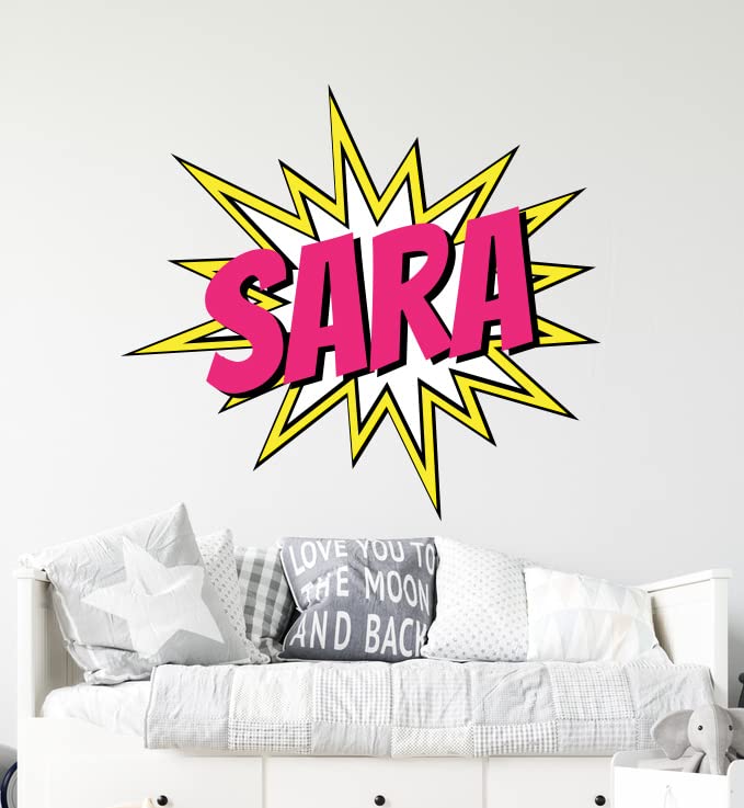 CuteDecals Custom Comic Name Wall Decal - Personalized Comic Name Wall Art Decal - Superheroes Nursery Wall Decor - Wall Decal for Nursery Bedroom Decoration (Small Wide 16''x15'' Height)
