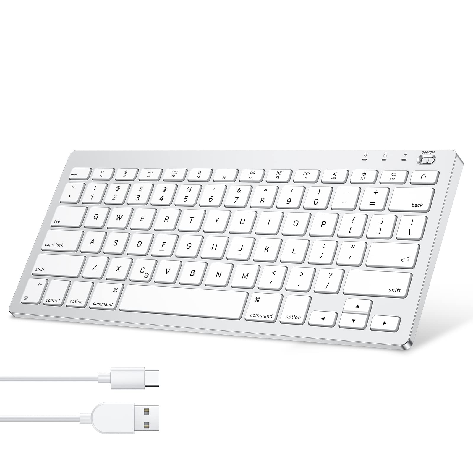Emetok for Mac Keyboard [Aluminum Base, Rechargeable], Ultra Slim Bluetooth 5.1 Keyboard with [Upgraded Scissor Keys] Customized for MacBook Air/Pro, iMac, iMac Pro, Mac Mini/Pro, Silver