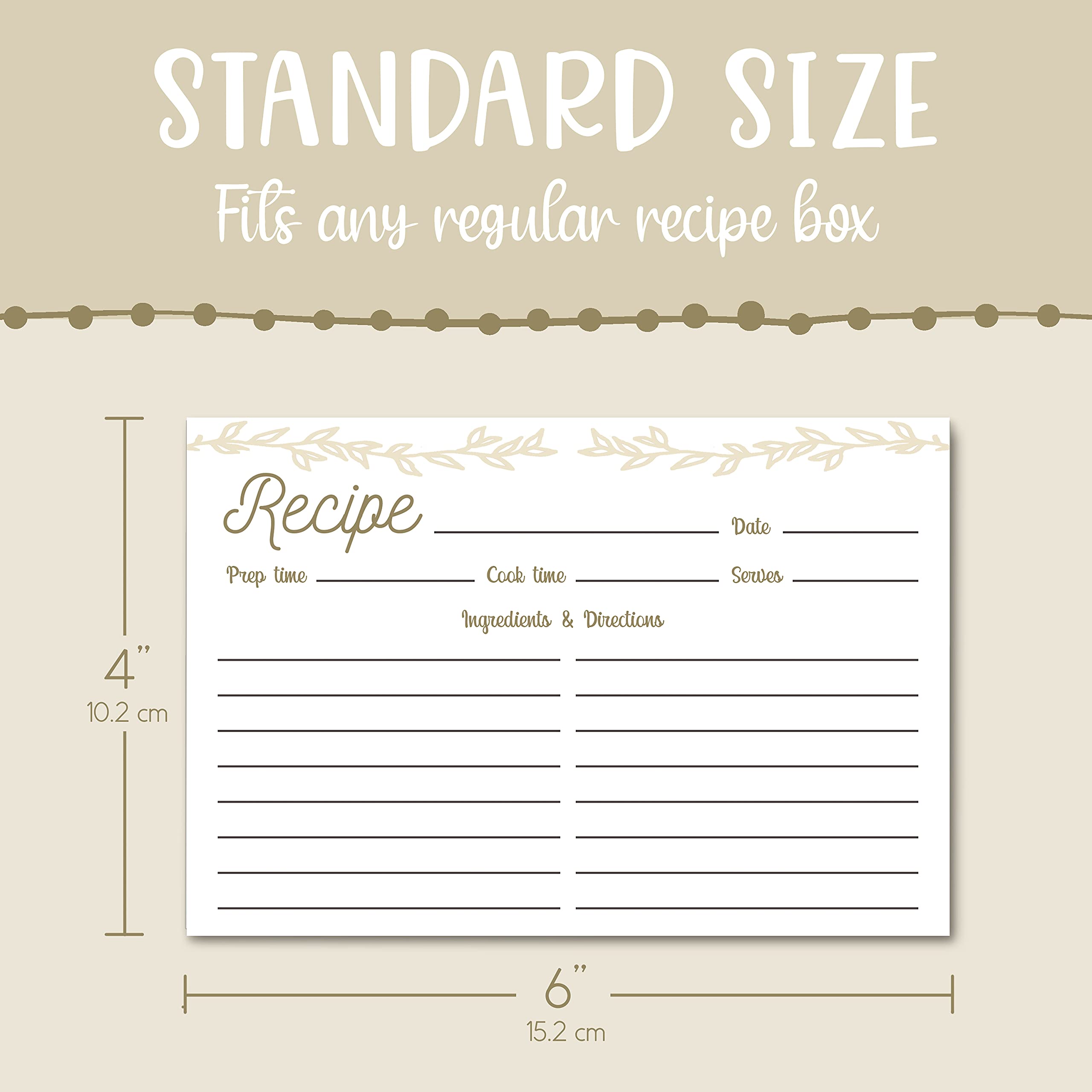 Dekali Designs Rustic Recipe Cards 4x6 Inches (50 Pack) Double Sided Index Cards with Cute Floral Design