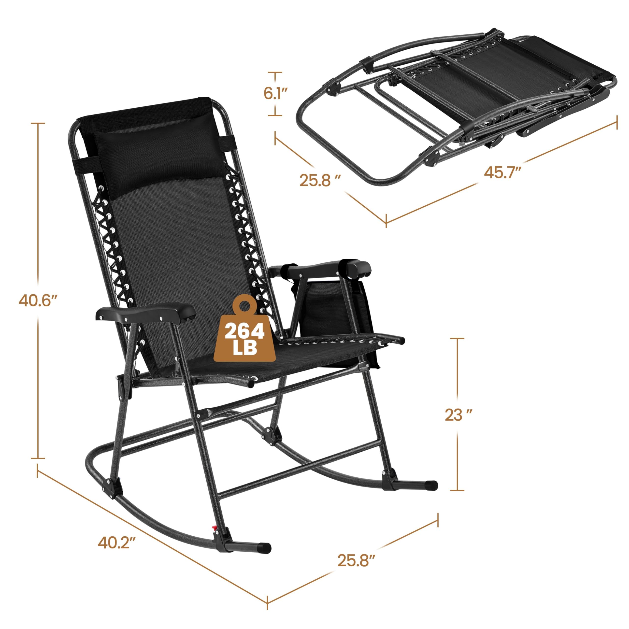 Yaheetech 2pcs 26in Rocking Chair Outdoor Zero Gravity Folding Chairs Rocking Chairs Foldable Outdoor Lounge Chair for Outside Lawn with Cupholder/Pillow Ergonomic Design for Rest
