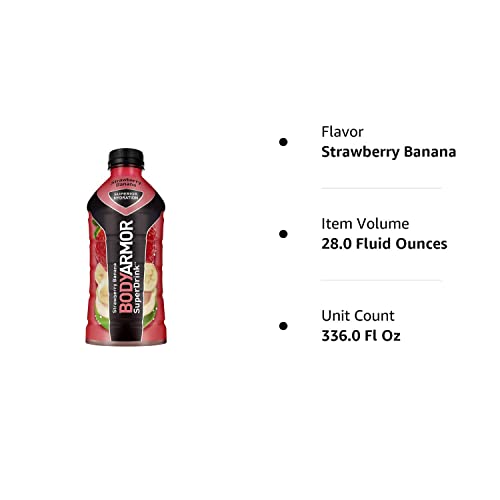 BodyArmor SuperDrink, Electrolyte Sport Drink, 28 oz, Pack of 12 (Strawberry Banana)