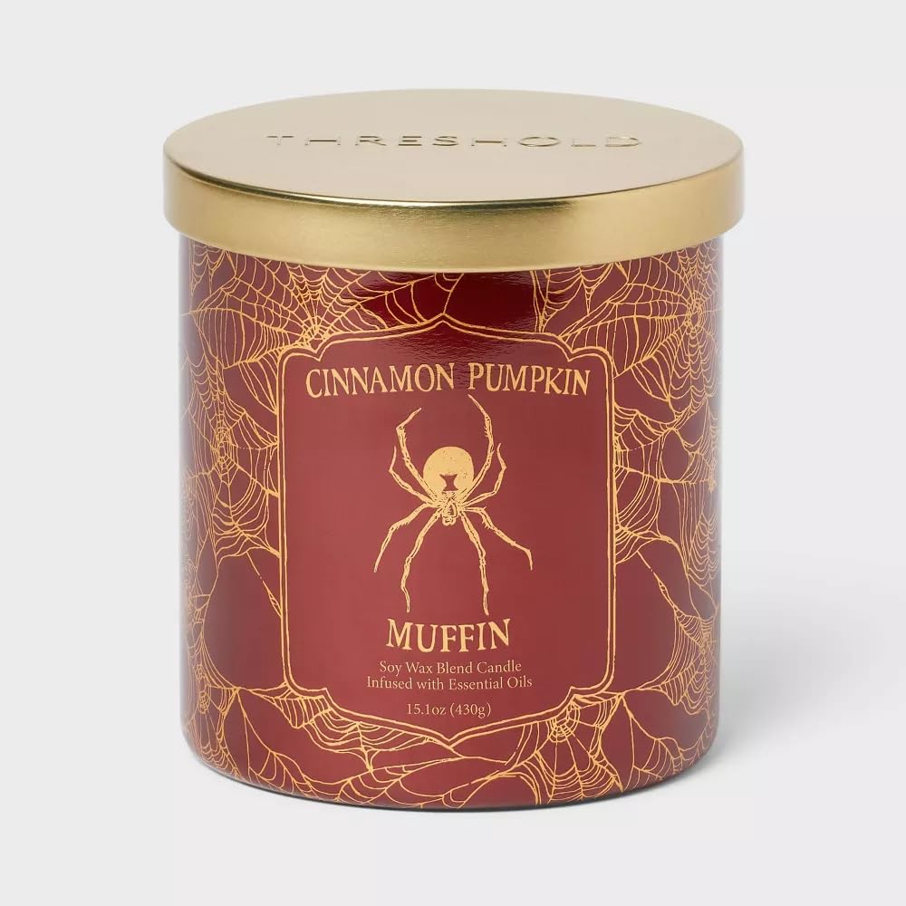 Cinnamon Pumpkin Muffin 2-Wick Scented Jar Candle, 15.1oz | Lidded Glass Candle | Long-Lasting Soy Wax Blend | Cozy Fall Fragrance | Orange Jar with Metal Lid