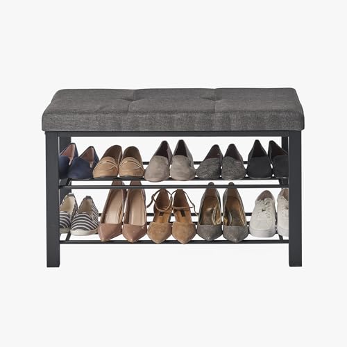 neatfreak Upholstered Storage Bench for Shoes - Double Seat Shoe Bench with Upholstered Fabric Seat Cushion and 2 x Shoe Racks - Perfect for Entryway, Mudroom, Foyer - 12.59" D x 31.89" W x 19.48" H