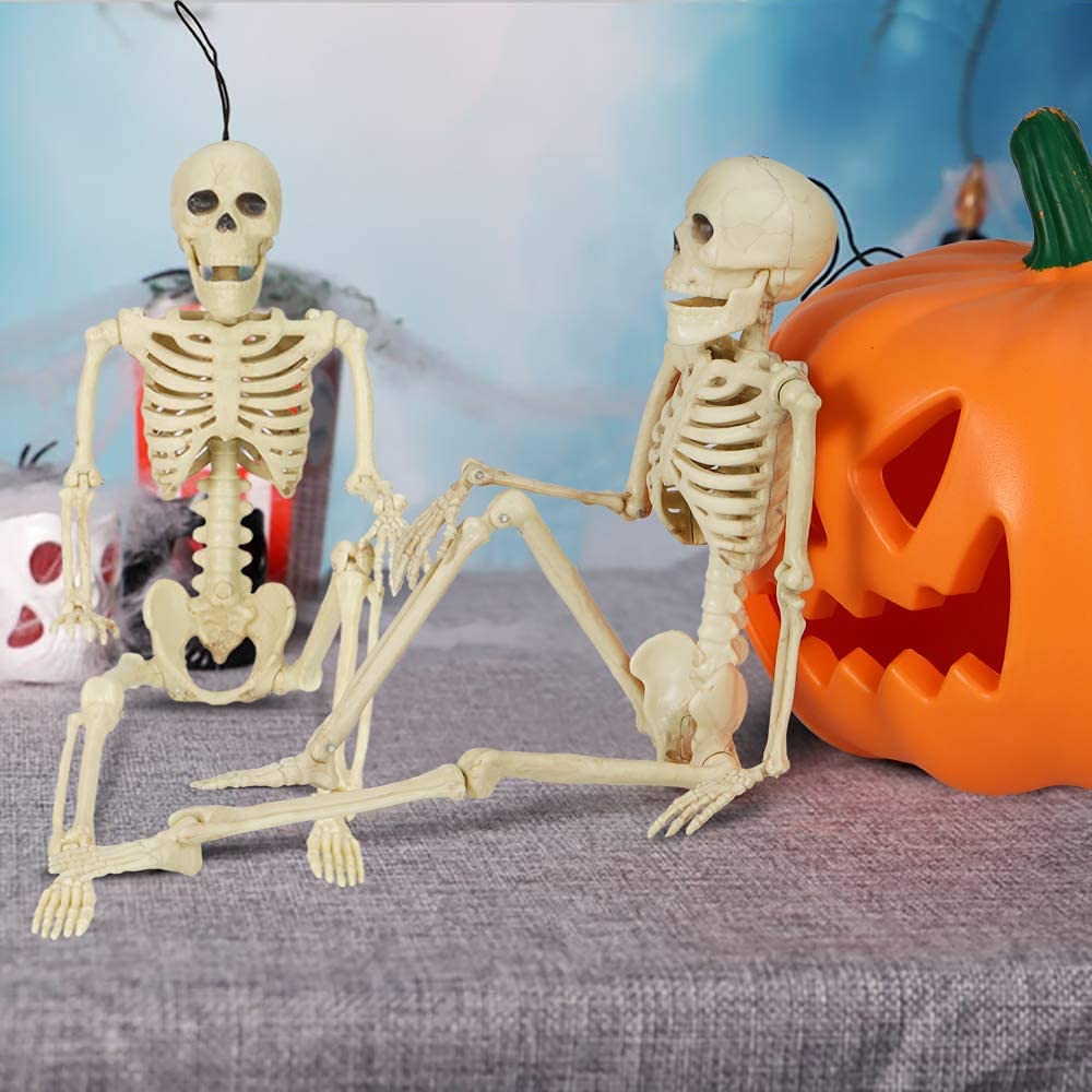 COYOAL Skeletons Decorations, 16'' Posable Plastic Skeleton, Full Body Skeleton with Movable Joints, Realistic Spooky Scary Skeletons for Indoor Party Haunted House Graveyard Props Decor