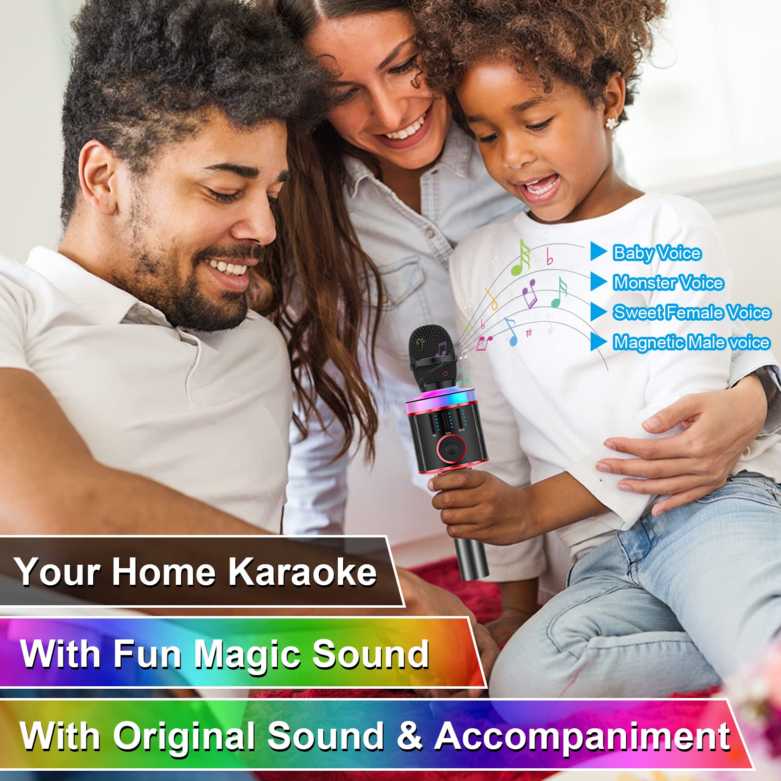 BONAOK Wireless Bluetooth Karaoke Microphone with LED Lights, Handheld Karaoke Machine with Magic Sing Recording for Kids Adults Gift Q31 (Red)