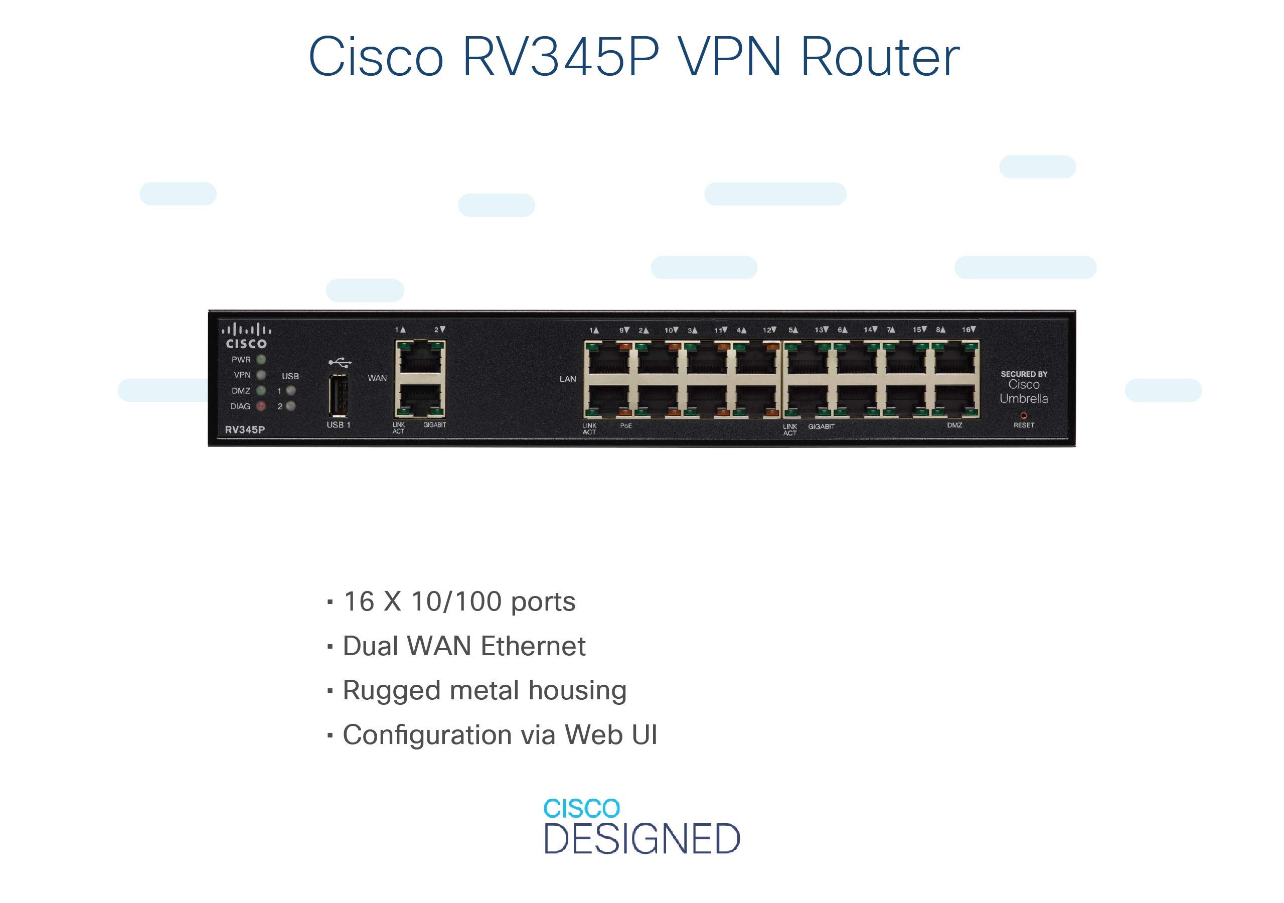 Cisco RV345P VPN Router | 16 Gigabit Ethernet (GbE) Ports | PoE | Dual WAN | Limited Lifetime Protection (RV345P-K9-NA) (Renewed)