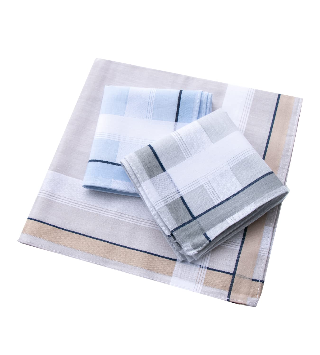 BonjourMrsMr Men's Handkerchies 100% Cotton Hanky 3 Piece Gift