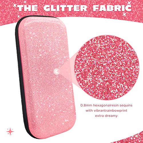 homicozy Glitter Carrying Case for Nintendo Switch and Switch OLED Console,Pink Hard Travel Case Shell Pouch for Nintendo Switch Console & Accessories,Protective Carry Case Compatible with Nintendo for Girls
