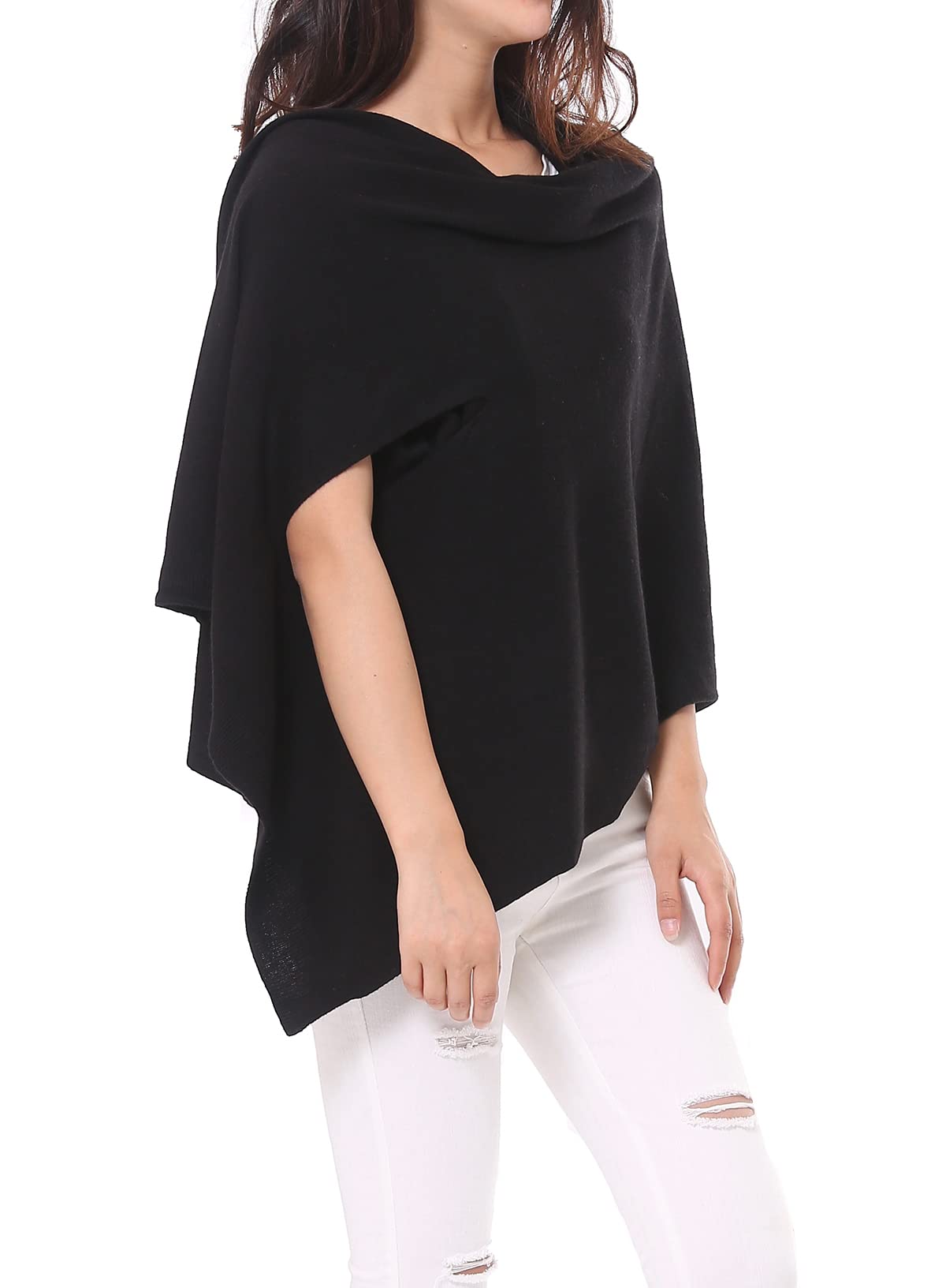 BRUCERIVER Women's Wool Blended Versatile Multi Style Long Knit Poncho Shawls Size XS/S (Black)