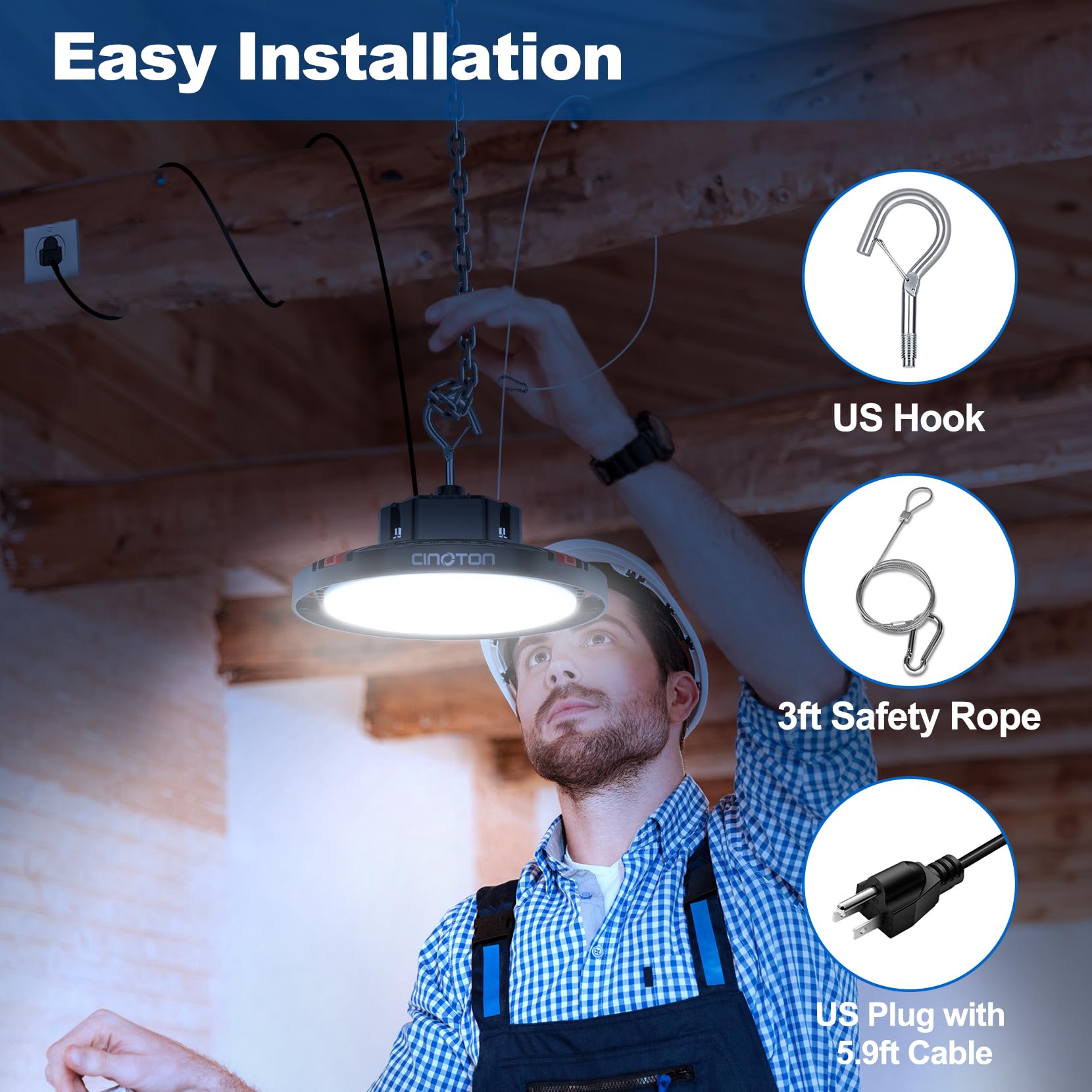 CINOTON 42W LED Barn Light Dusk to Dawn Outdoor Lighting, Black 2 Pack & 160W LED High Bay Lights