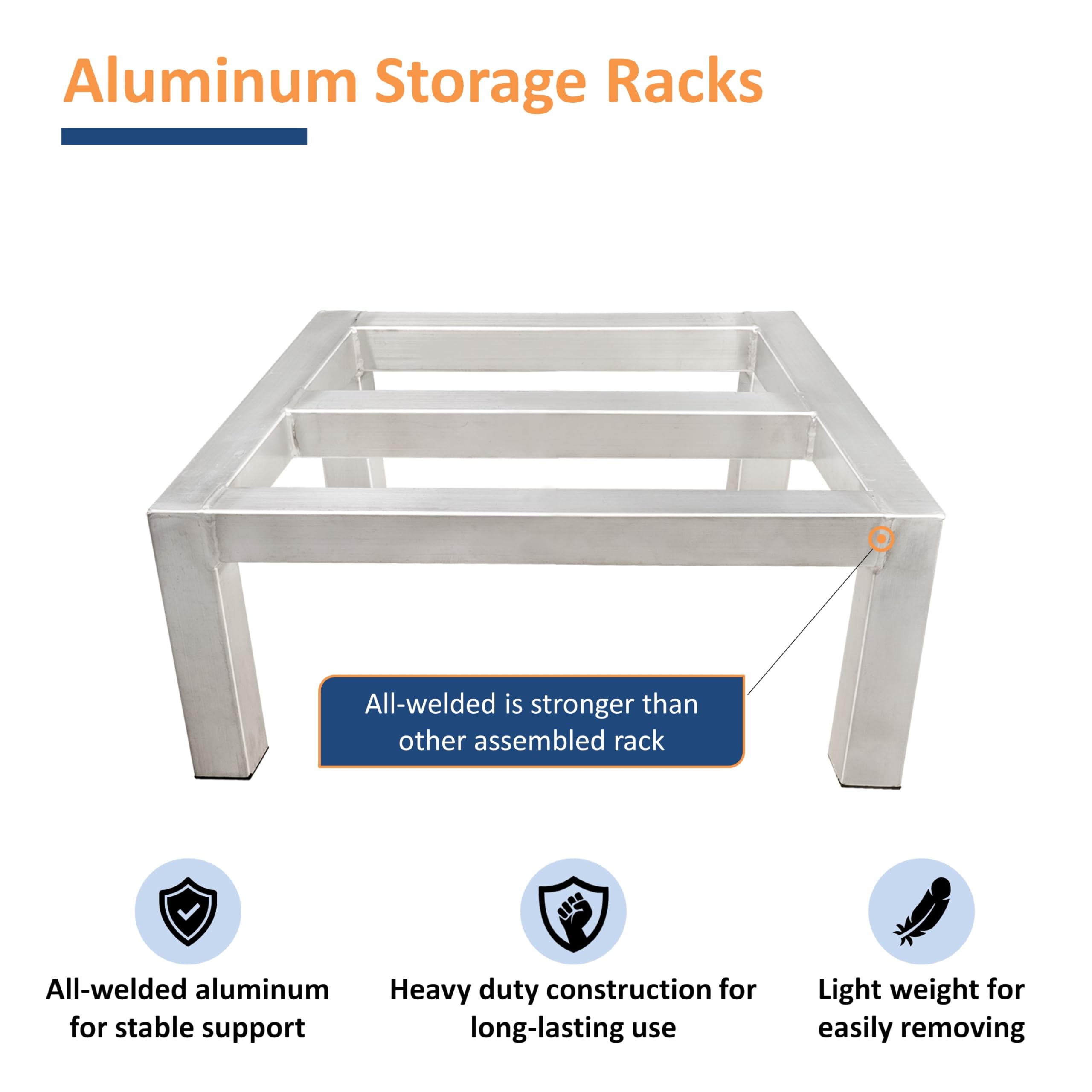 GSW 8-Inch High All Welded Aluminum Dunnage Racks with Plastic Feet, 12”L x 14”W x 8”H