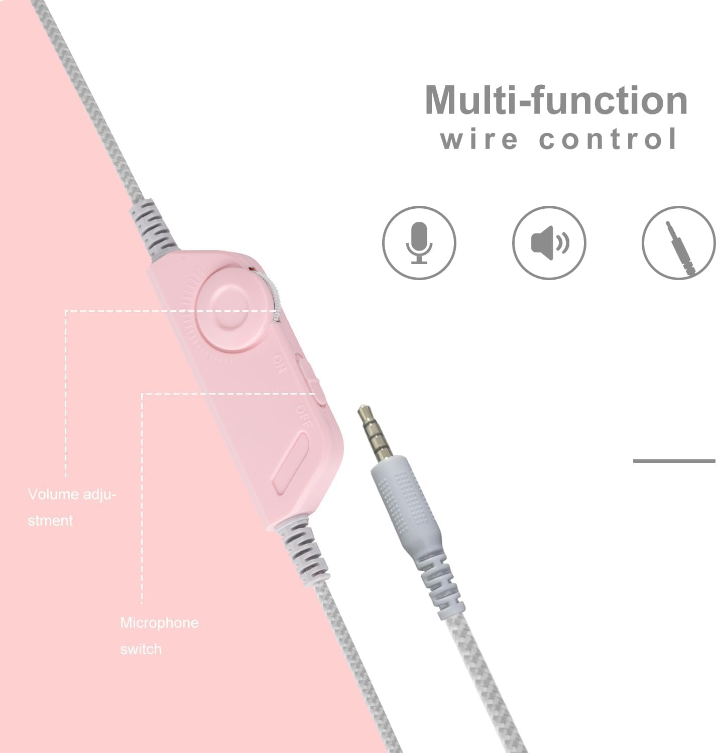 Emonoo Headphones with Microphone Surround Sound Active Noise Canceling Pink Wired Gaming Headphones - 3.5mm Audio Jack Stereo Headset for PC, PS4, PS5, Switch, Xbox One, Pink (Game/Work/School)