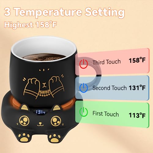 PUSEE Mug Warmer with Mug, Cute Coffee Warmer for Desk Coffee Cup Warmer Auto Shut Off, Electric Candle Warmer with 3 Temp Settings,Coffee Warmer with Cup Set Coffee Gifts Birthday Gift Office Gifts