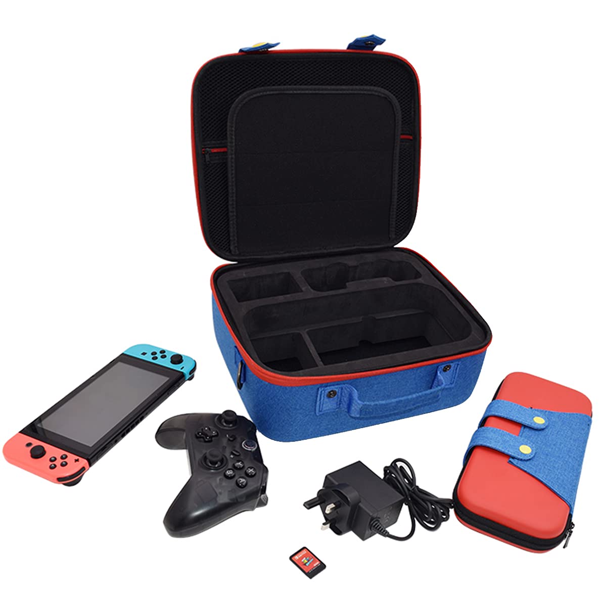 Case for Nintendo Switch System Hard Shell Cute Deluxe Bag,Son-mother bag,Host accessories package。Large Storage Bag Soft Lining 26 Games for Console Pro Controller with Shoulder Strap