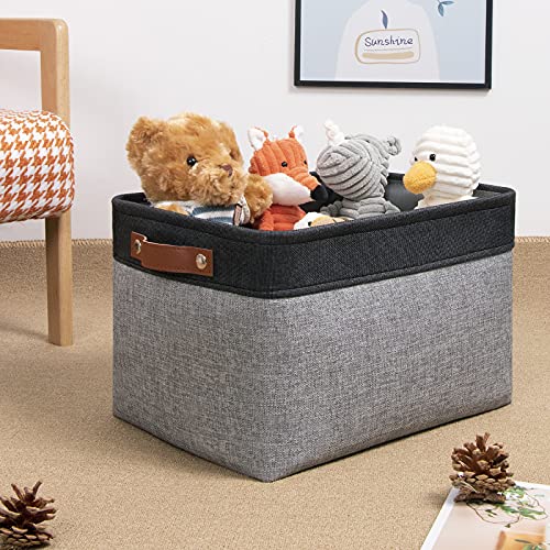 DULLEMELO Canvas Storage Bin with Handles, Fabric Bins for Shelves, Bedroom, Office,Nursery,Fabric Storage Baskets for Toys, Clothes,Gift(Black&Grey,15"x11"x9.5",4-Pack)