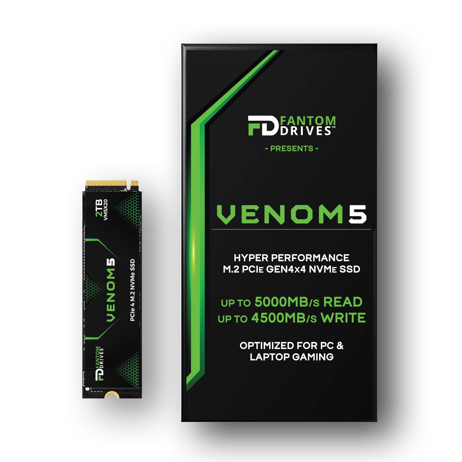 Fantom Drives VENOM5 2TB NVMe Gen 4 M.2 2280 Internal SSD for Gaming PC & Laptops - Up to 5,000MB/s Read Speed - 2TB NVMe M.2 (VM5X20)