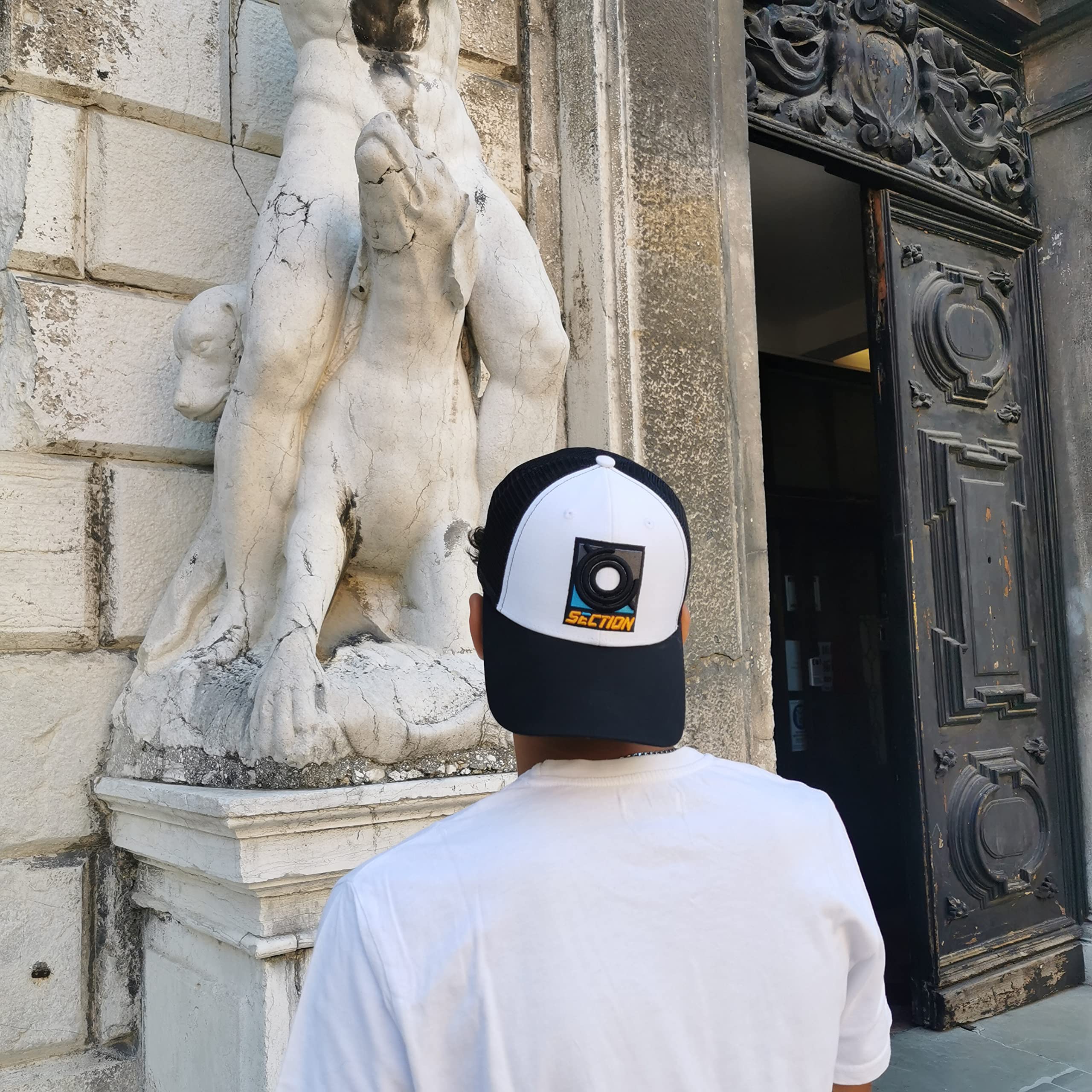 CITY OWNER Black Trucker Hat - Structured Trucker Cap with Black Mesh and Orange & Azure Logo - Adjustable Mesh Caps for Men and Women - Breathable Cotton for All-Day Comfort