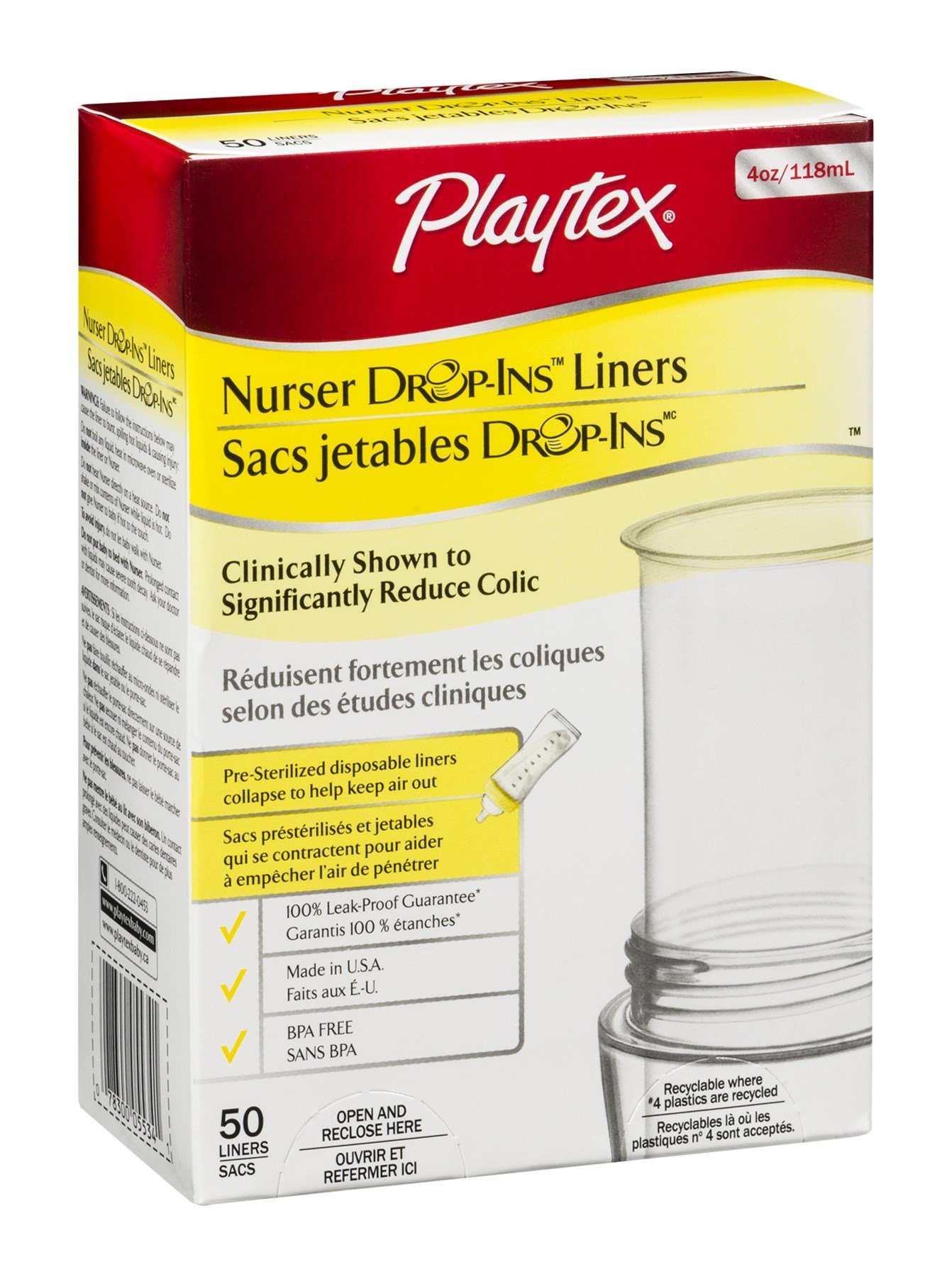 Playtex 5534/5745 4 Oz Drop-Ins® Pre-Formed Soft Bottle Liners