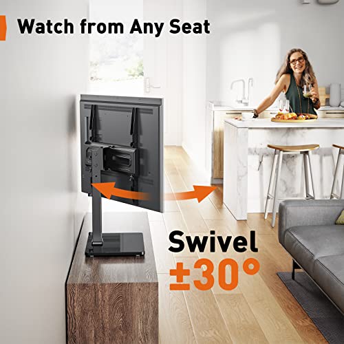 Perlegear Universal Swivel TV Stand for 32β60 Inch LCD/LED/OLED TVs up to 88 lbs, Tabletop TV Mount Stand with Tempered Glass Base, Height Adjustable TV Base with Tilt, Max VESA 400x400mm
