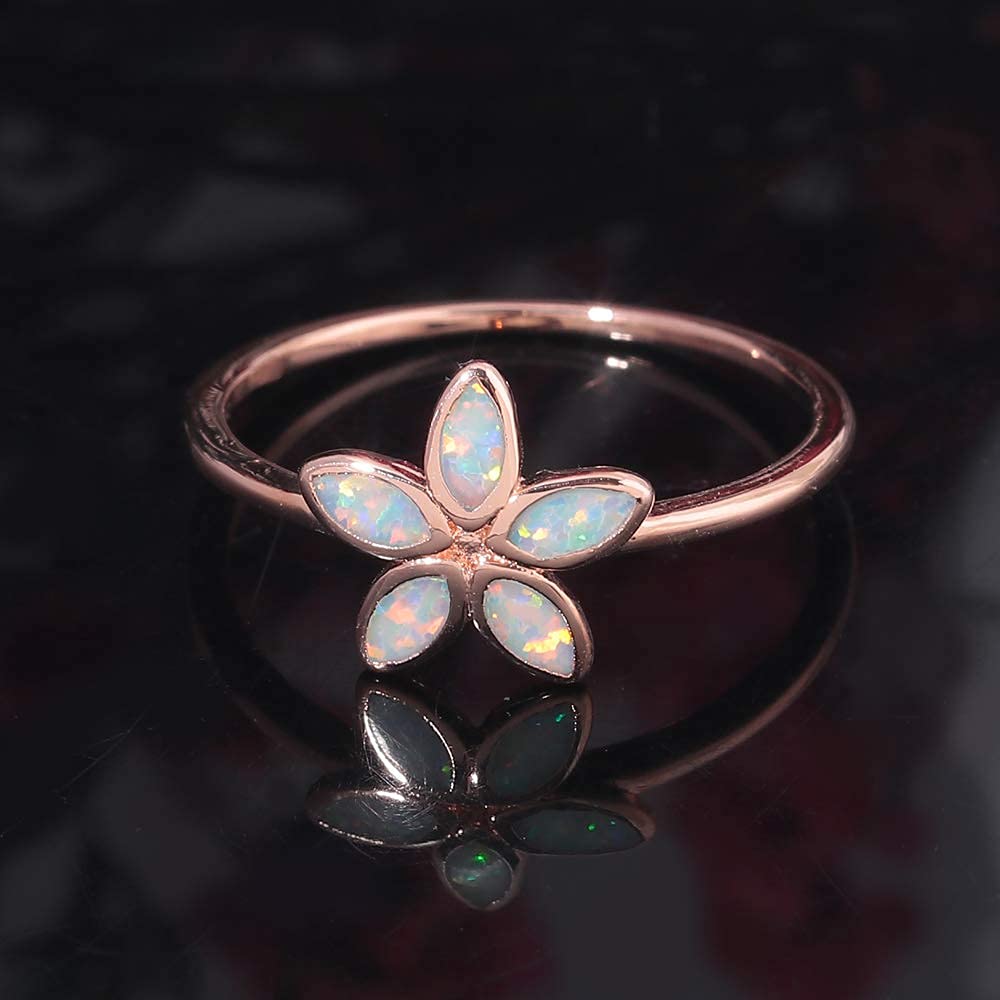 CiNily Flower Opal Ring White Gold Plated Pink Tourmaline Women Jewelry Gemstone Ring Size 6-12 (flower opal ring-pink, 7)