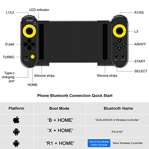 Joso Bluetooth Gaming Controller for iPhone, Android, PC, Direct Play, Stretchable, Gamepad Joystick for iPhone 14 13 12 Pro Max, Galaxy S23 S22 Ultra, iPad mini, Tablet Under 10", Fire HD 10, 8