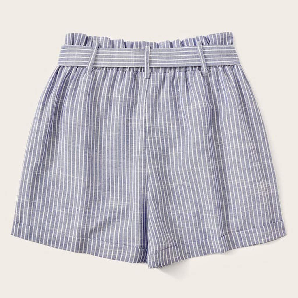 Shakumy Women Casual Elastic Waist Striped Bowknot Shorts Loose Stretch Summer Beach Shorts with Pockets Workout Hot Pants