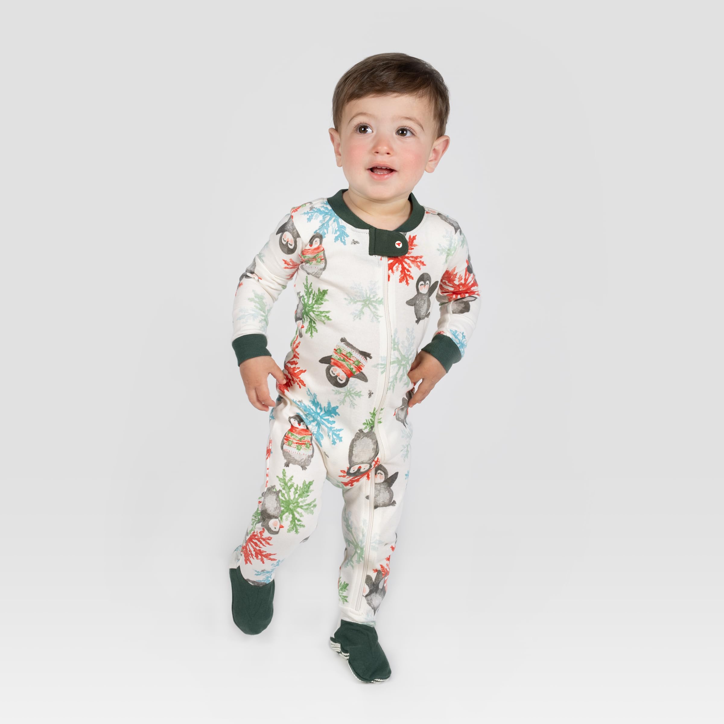 Burt's Bees Baby Baby Boys' Pajamas, Zip-front Non-slip Unisex Footed Sleeper PJs, Organic Cotton, Jungle Love, 24 Months