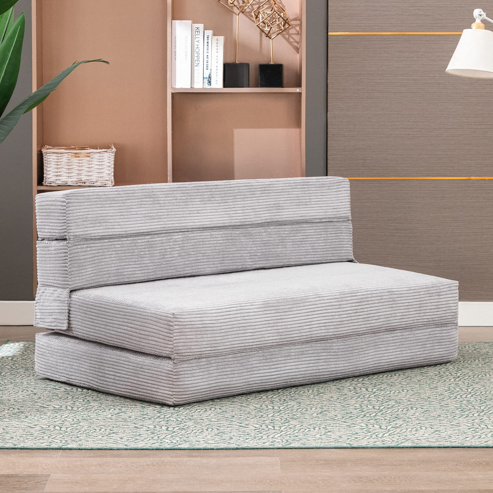 Mjkone Convertible Futon Sofa Bed, Floor Sofa Couch with Memory Foam, 3 in 1 Foldable Couch Bed, Pull Out Sleeper Sofa for Living Room/Apartment/Office (Gray, Full)