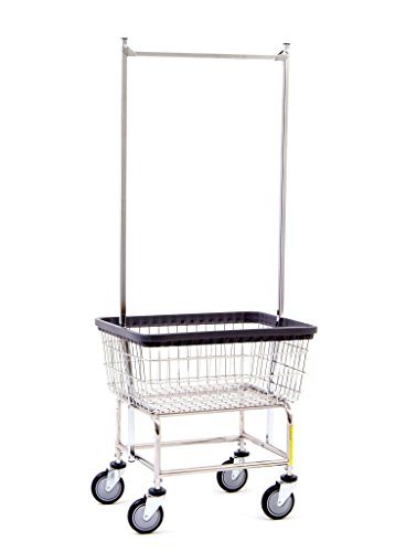 R&B Wire™ 100D58 Narrow Heavy Duty Wire Laundry Cart with Double Pole Rack, 2 Bushel, Chrome, Made in USA