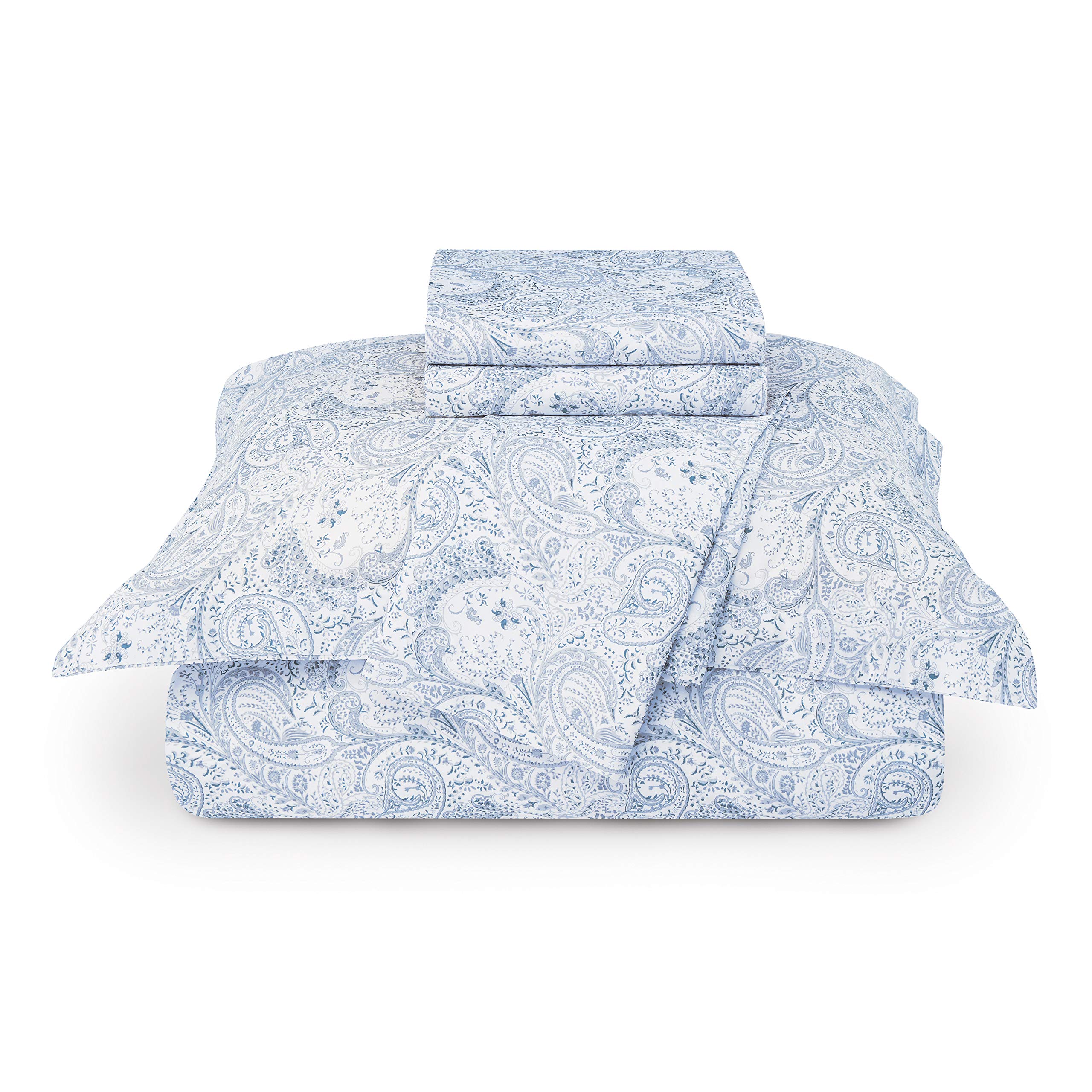 Nestl Duvet Cover 5 Piece Set – Ultra Soft Double Brushed Microfiber Bedding – Paisley Design Comforter Cover, 2 Pillow Shams and 2 Pillowcases - Full/Queen 90†x 90†- Blue