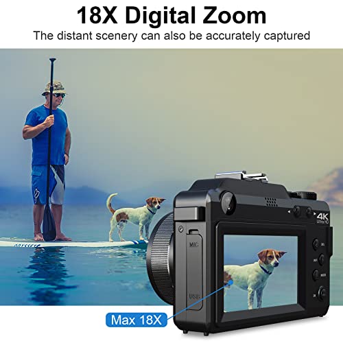 Digital Camera,Cameras for Photography,48MP&4K&18X Zoom,AutoFocus,Anti-Shake,32GB Micro SD+2 Batteries,Travel Portable Camera Beginner Vlogging Camera Black,Gray