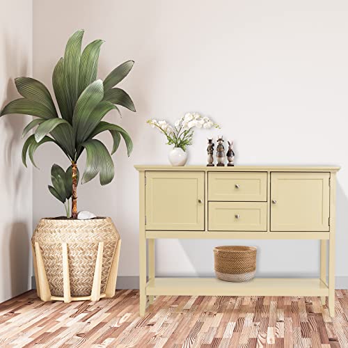COSTWAY Buffet Sideboard, with 2 Wood Storage Drawers & Open Shelf, Console Table for Living Room Kitchen Dining Room Furniture (Beige)