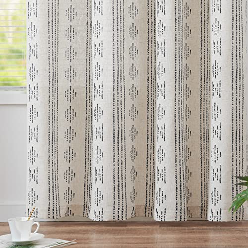 jinchan Boho Curtains Linen Curtains for Living Room Black Farmhouse Boho Curtains 84 Inches Long Geometric Striped Patterned Mudcloth Grommet Top Curtains 2 Panels Black on Beige