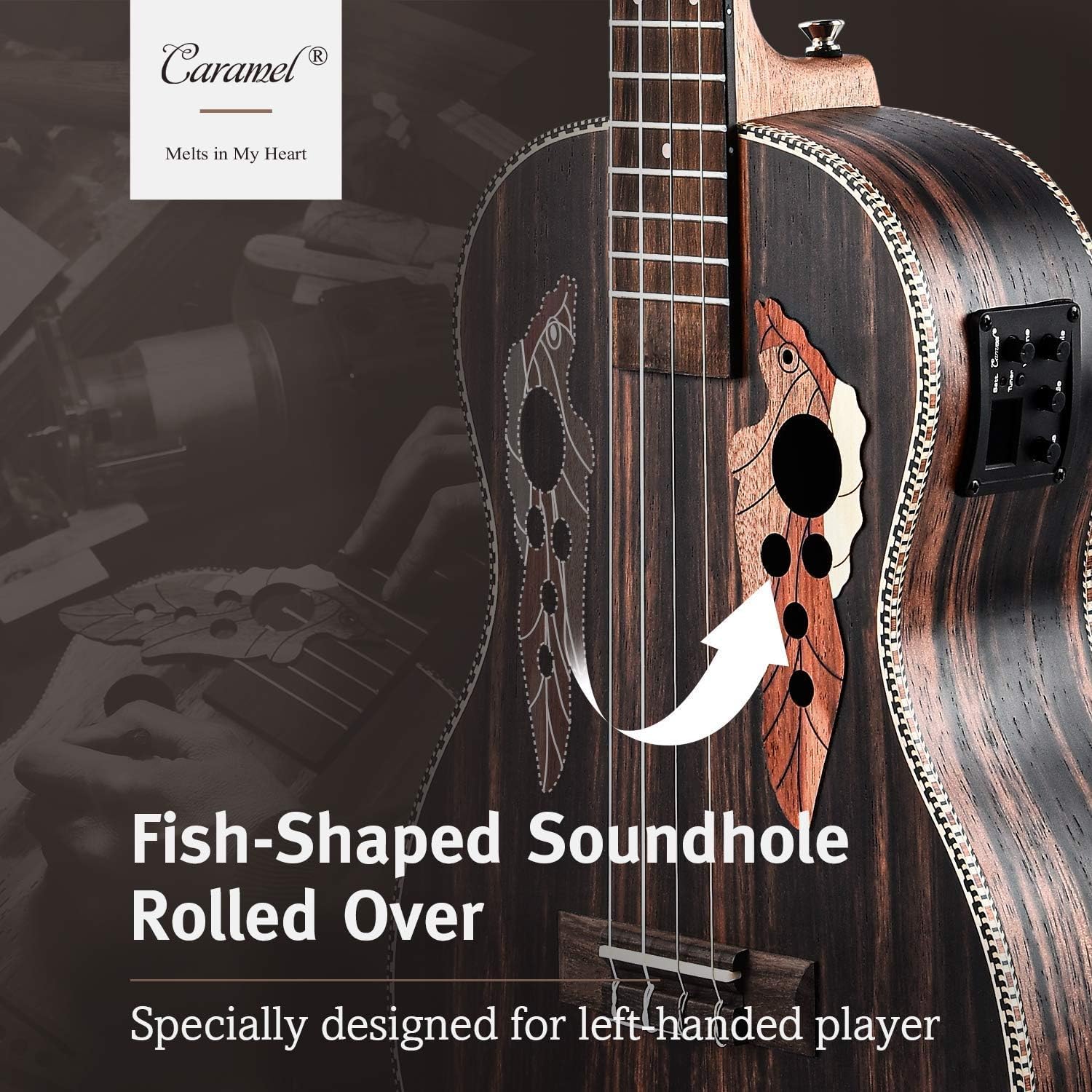 Caramel CB500 30 Inch All Rosewood Baritone LCD color display Electric Ukulele Professional Wooden ukelele Kit Beginner Guitar ukalalee Starter Pack Bundle Gig bag Strap Aquila Strings Set