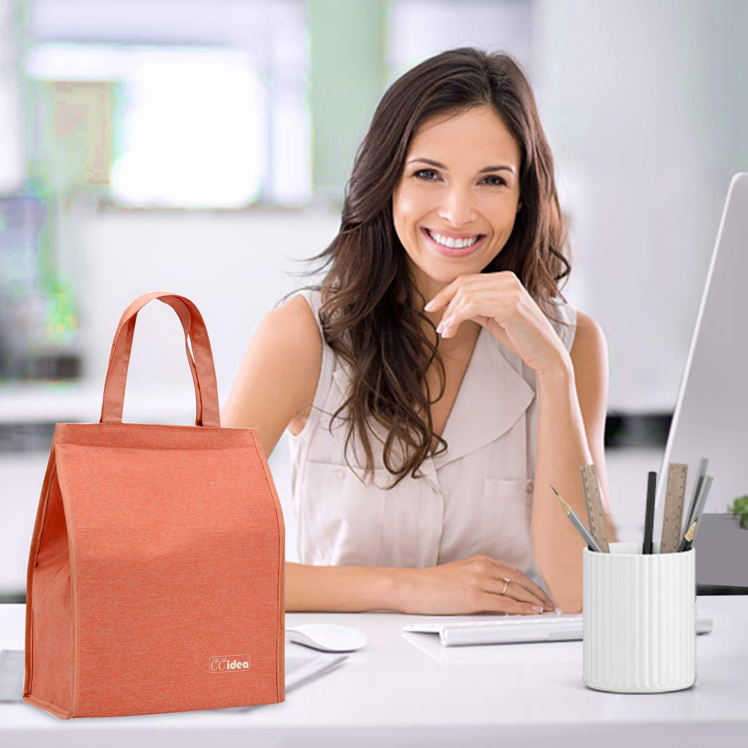 CCidea Lunch Bag for Women Men,Simple Insulated Lunch Box, Reusable Lunch Boxes for Work Travel(Inulin with Velcro)