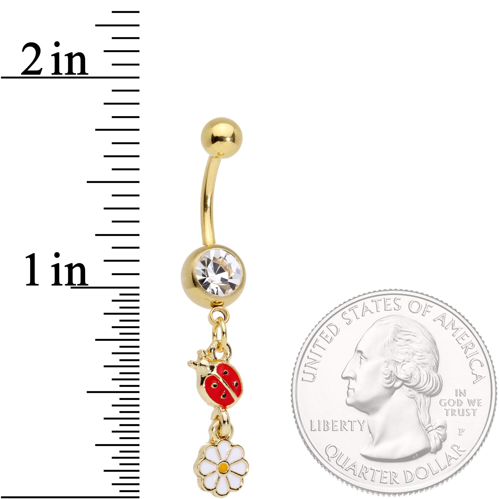 Body Candy 14G Plated Steel Navel Ring Piercing Clear Accent Flower Lady Bug Dangle Belly Button Ring