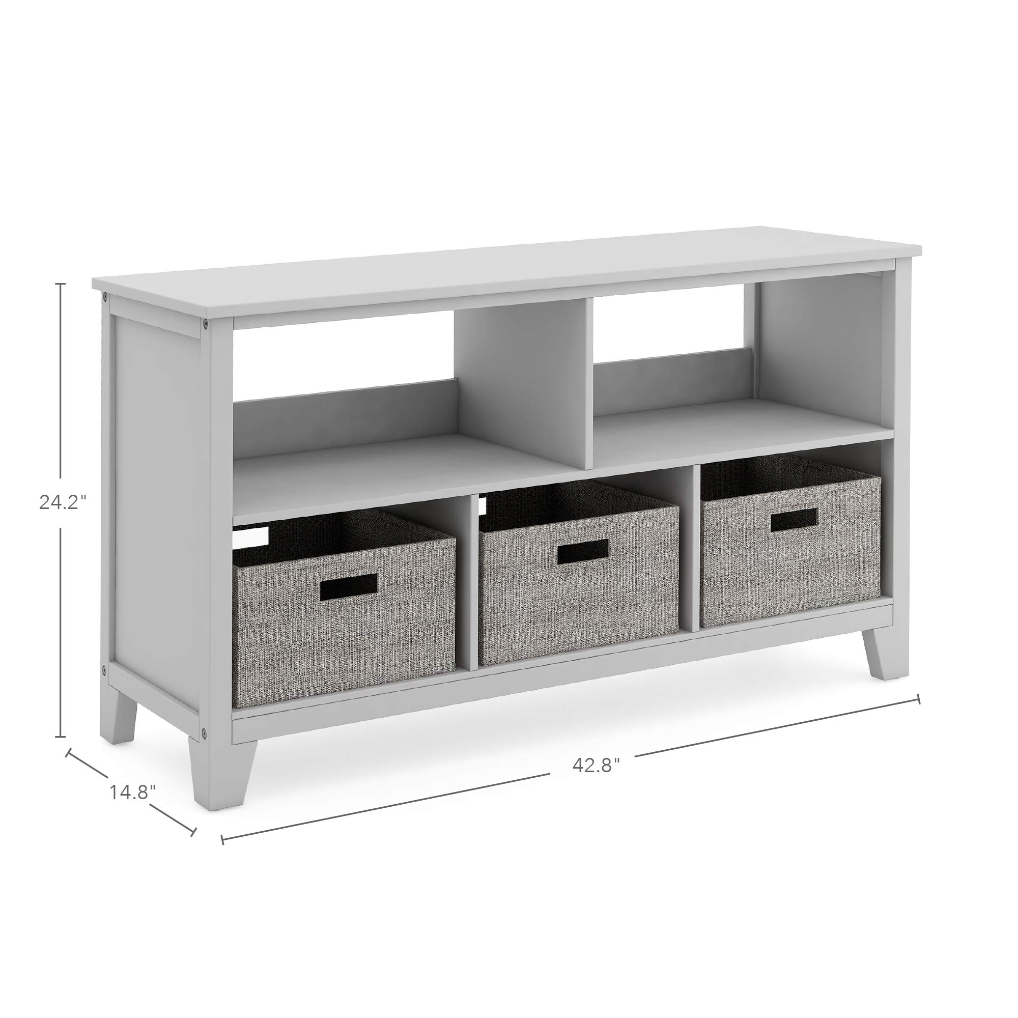 Martha Stewart Kids' Low Bookcase (Gray) - 24 Inch Wooden Storage Organizer Cubby with Fabric Bins for Playroom and Bedroom