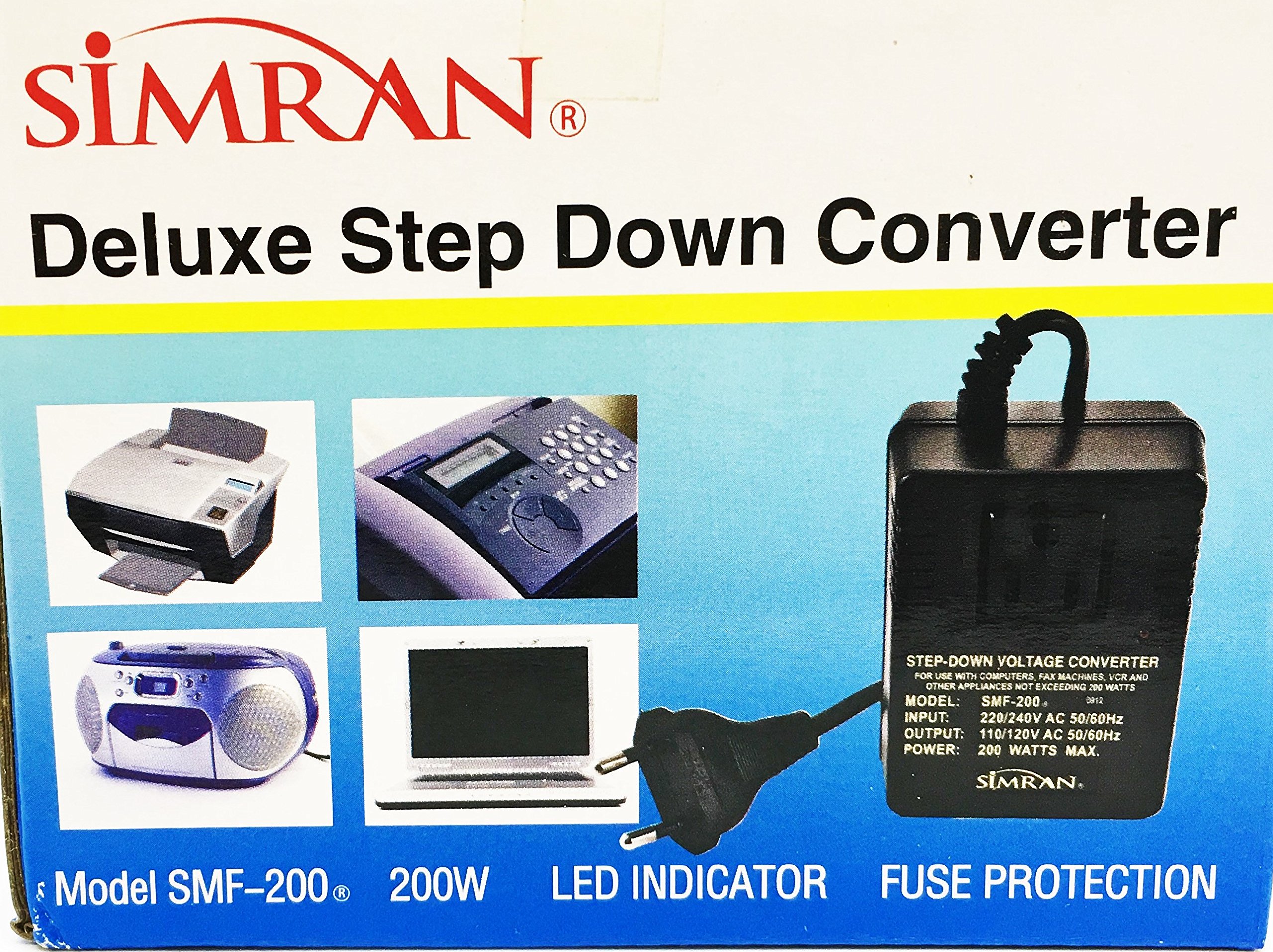 Simran SMF-200 Deluxe 200 Watts Step Down Voltage Converter for International Travel to AC 220V/240V Countries, Ideal for Laptops, Cameras, iPhones, BlackBerry, iPods etc
