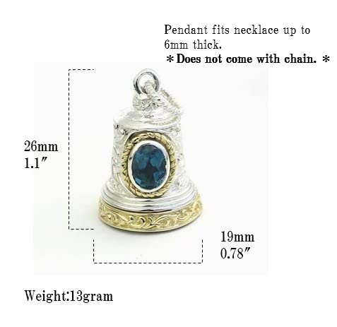 COSUMOSU London Blue Topaz 925 Sterling silver 3-D Filigree Bell large Pendant for necklace
