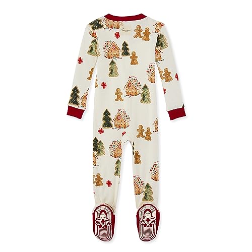 Burt's Bees Baby Baby Girls Pajamas, Zip Front Non-Slip Footed Sleeper Pjs, 100% Organic Cotton, Gingerbread Lane, 9 Months