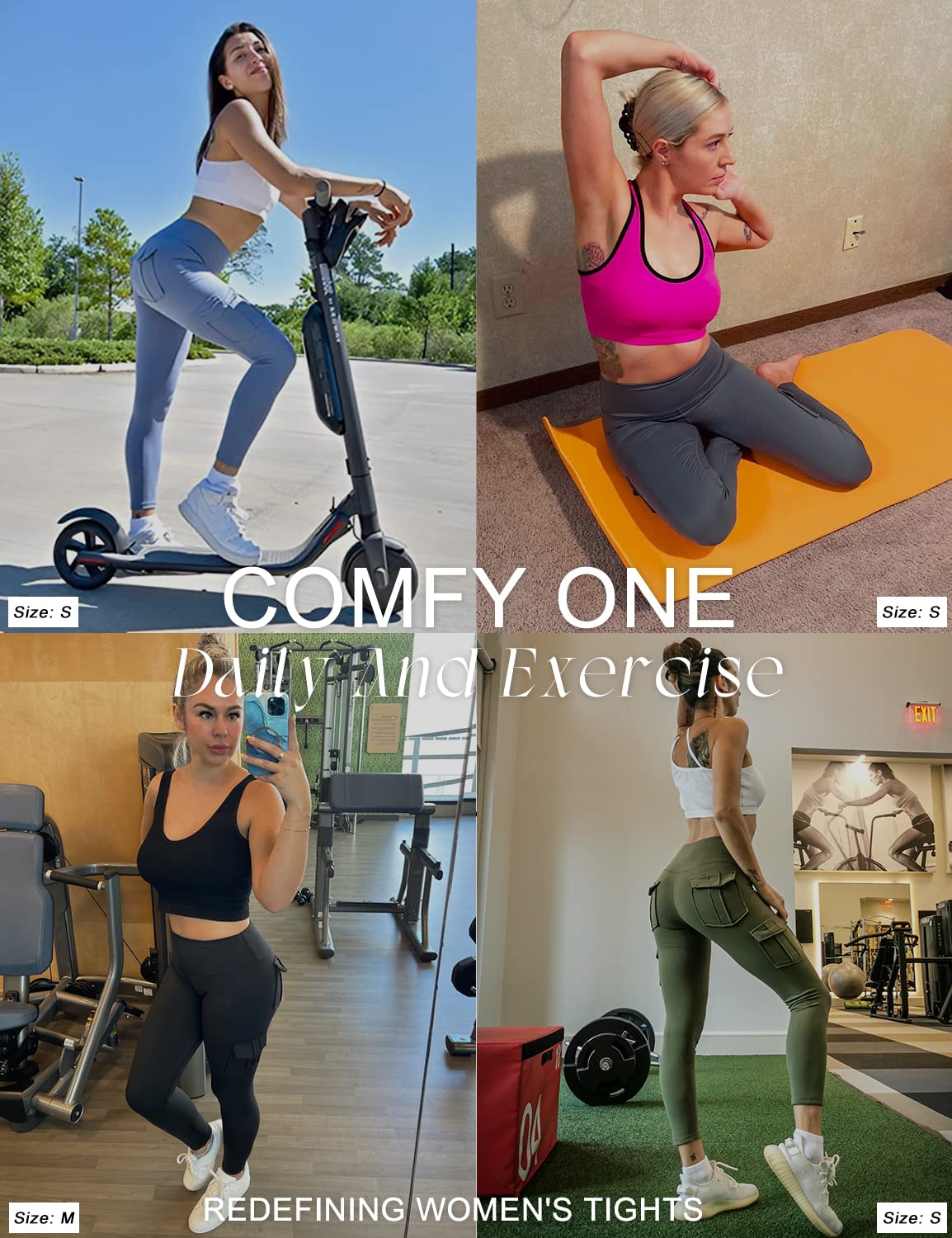 COMFY ONE Black Leggings with Pockets Tummy Control Back Pockets Yoga Workout Pants Gym Tights Leggings for Women SKU42cargoblackXL