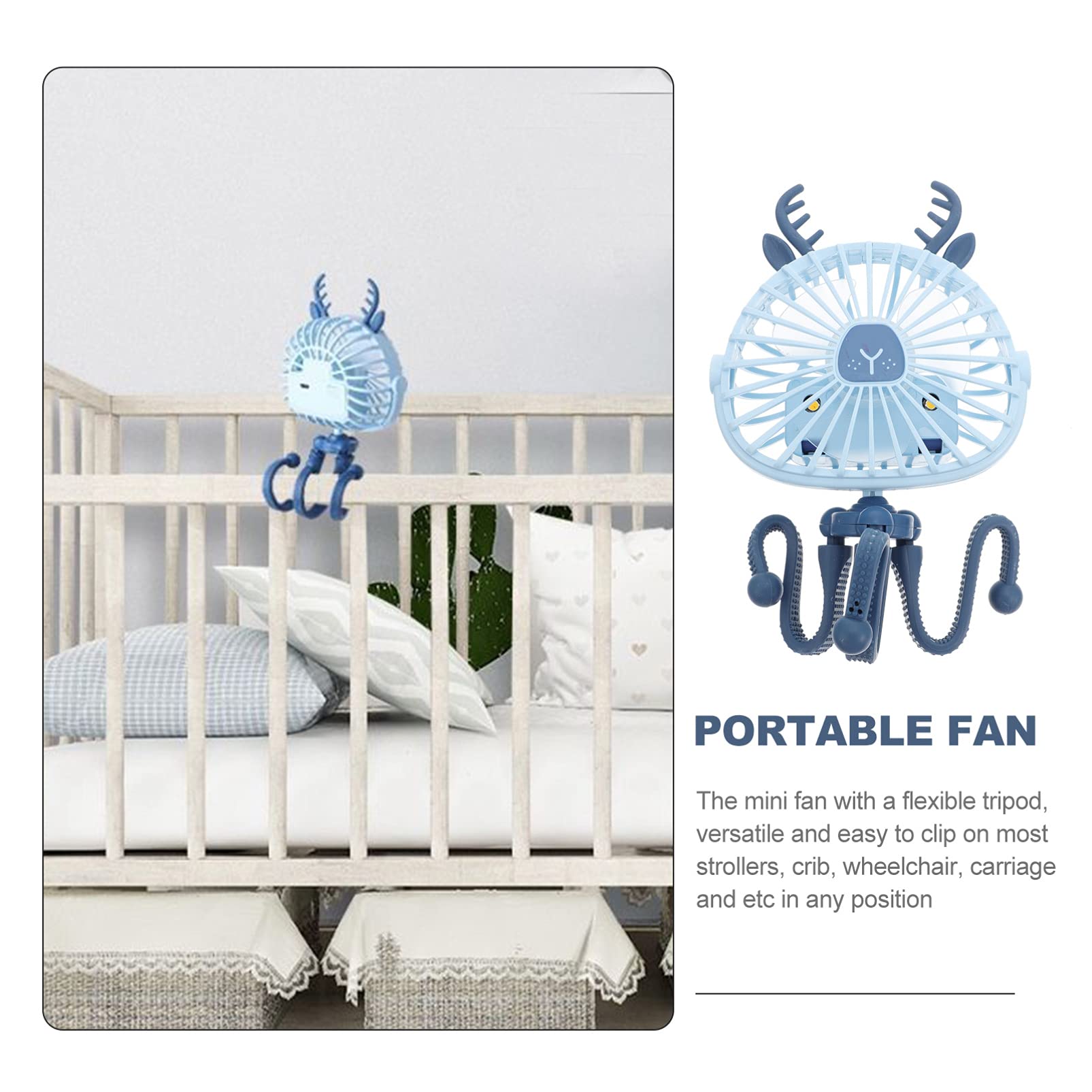 FARUTA Stroller Fan Handheld Personal Portable Fan Silent USB Desk Fan with Flexible Tripod for Stroller Student Bed Desk Bike Crib Car Rides Blue