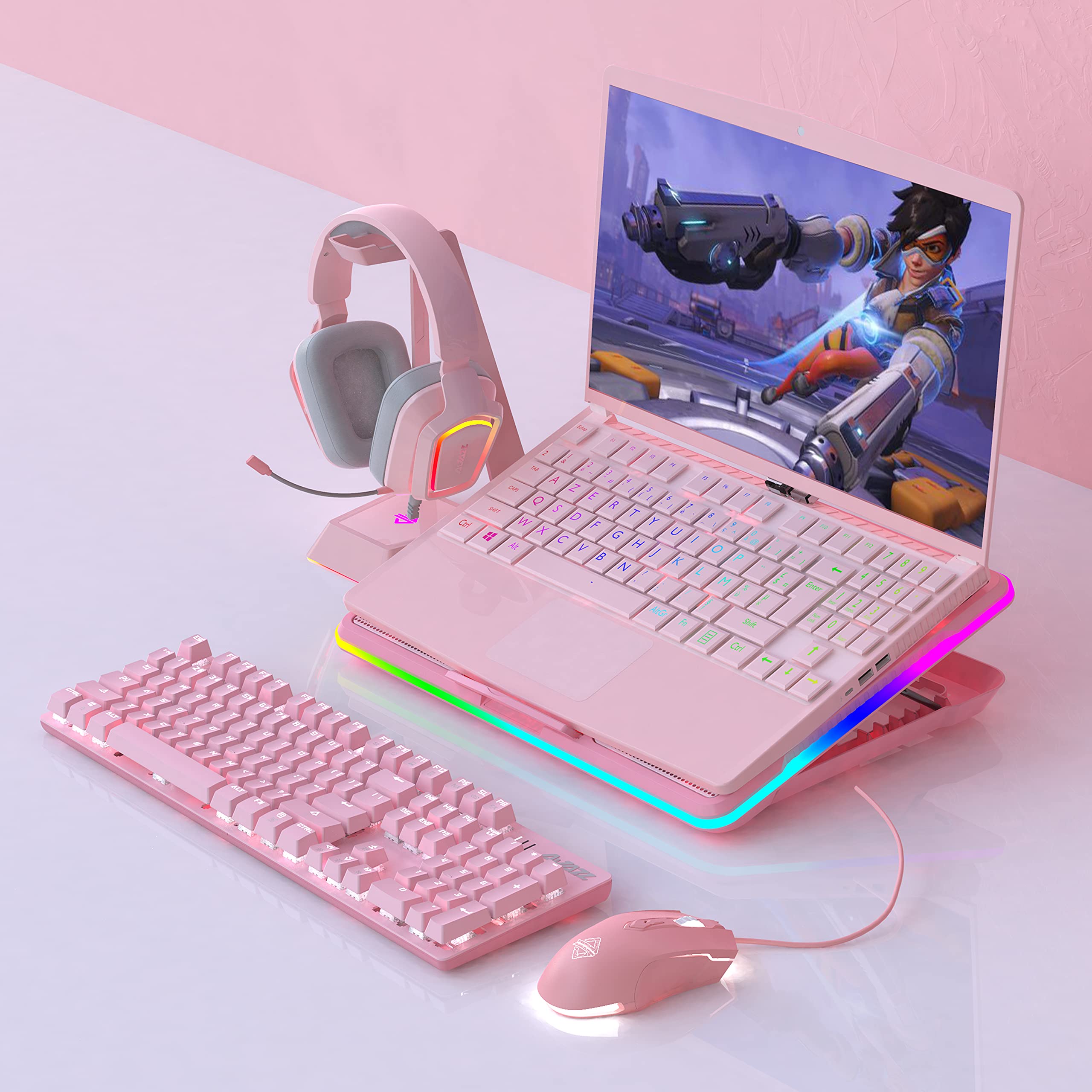 Lomiluskr AJ52 Gaming Mice Wired, Programmable 7 Buttons, Computer Mice with RGB LED Backlit, 500-2750 DPI Adjustable,for Windows/Mac OS/Linux (Pink-Old Packing)