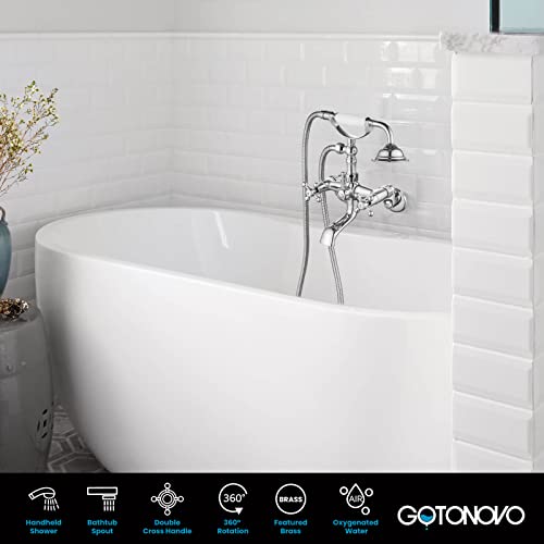 gotonovo Vintage Wall Mount Clawfoot Tub Faucet 3-9Inch Adjustable Center Polished Chrome 2 Double Handle Shower Faucet System Telephone Shape