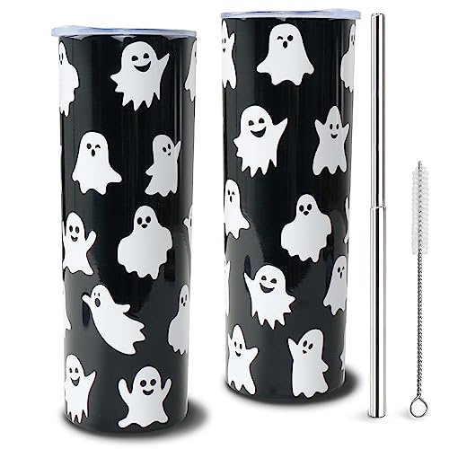 Halloween Tumbler Ghost Cup Halloween Gifts for Women Ghost Tumbler with Lids and Straw 20OZ Travel coffee Mugs insulated stainless steel Gothic Tumbler Unique Birthday Gift for Kids