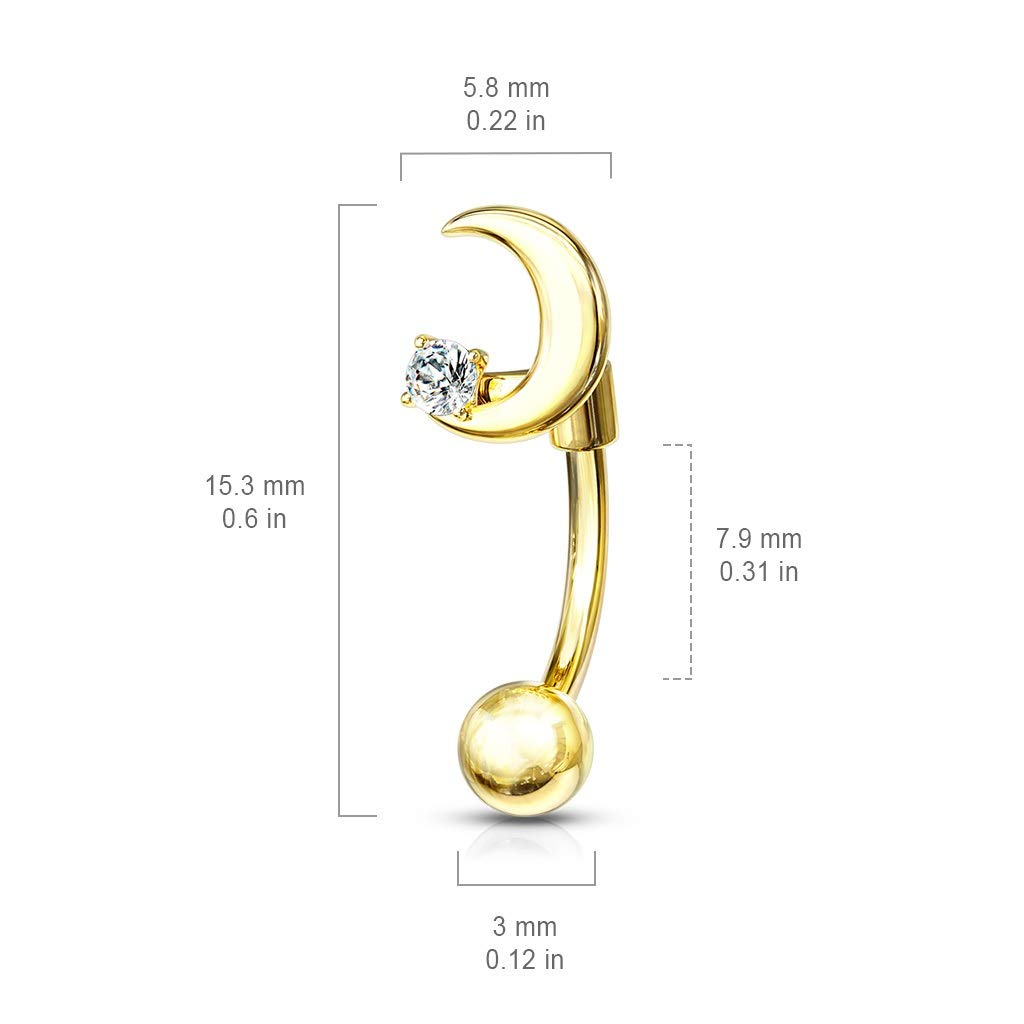 BODY DAZZ 16G Crescent Moon Surgical Steel Curved Barbell Eyebrow Ring (Silvertone)